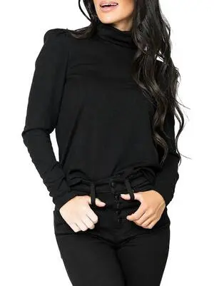 GIBSONLOOK Puff Sleeve Ribbed Turtleneck - Black