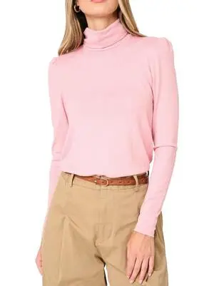 GIBSONLOOK Puff Sleeve Ribbed Turtleneck - Rose Quartz Pink
