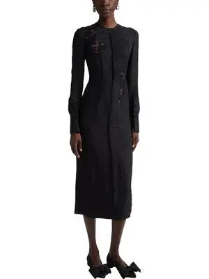 Erdem Long Sleeve Guipure Lace & Floral Satin Midi Dress - Black