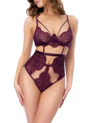 MAPALE Strappy Cutout Lace Underwire Teddy - Wine