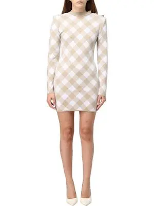 Balmain Knit Plaid Dress - Beige
