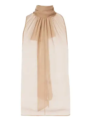 Saint Laurent Gathered Silk Muslin Top - Beige
