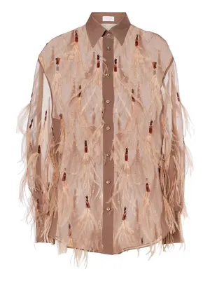 Brunello Cucinelli Feather-trimmed Silk Organza Shirt - Brown