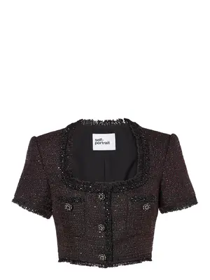 SELF-PORTRAIT Tweed Top - Black