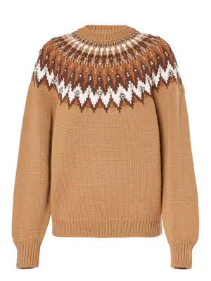 Gucci Embellished Wool Jacquard Sweater - Brown