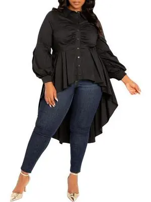 BUXOM COUTURE BUXOM COUTURE High-Low Peplum Shirt Black