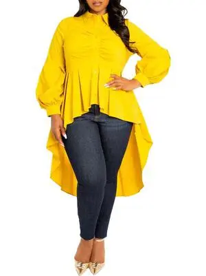 BUXOM COUTURE BUXOM COUTURE High-Low Peplum Shirt Mustard