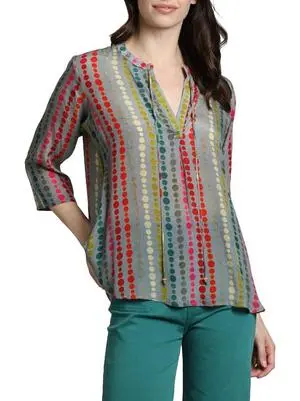 APNY APNY Print Tassel Split Neck Chiffon Top Grey Multi