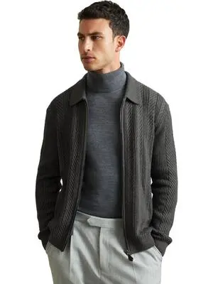 REISS Winnie Cabled Jumper - Mid Grey Melange