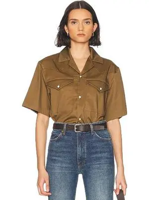 WAO Satin Western Short Sleeve Shirt - Olive