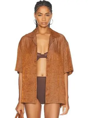 WAO Crinkled Short Sleeve Shirt - Brown
