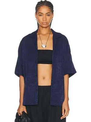 WAO Crinkled Short Sleeve Shirt - Navy