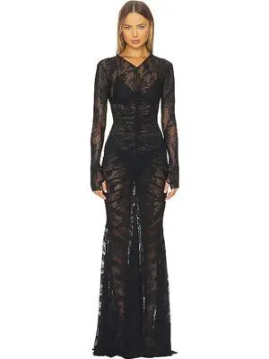 Norma Kamali Long Sleeve Fishtail Gown - Black