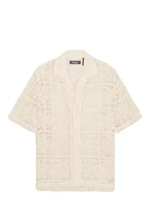 WAO Floral Crochet Camp Shirt In Cream - Natural