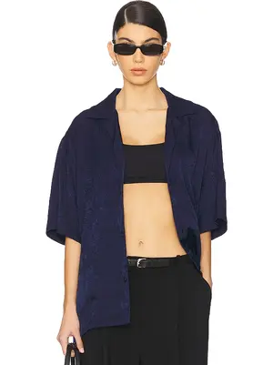 WAO Crinkled Short Sleeve Shirt - Navy