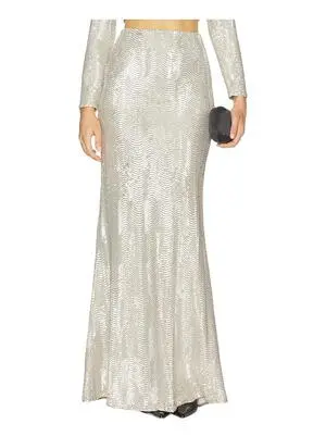 L'Agence Sequin Zeta Long Skirt - Silver Sequin Swirl