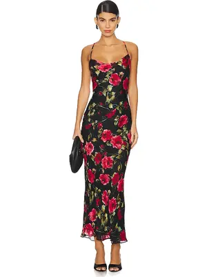 fitted lace wedding dress CLAUDINE Ruffle Wine Red Halterneck Maxi Dress main image 1