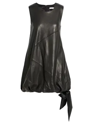 Helmut Lang Satin-trimmed Gathered Leather Mini Dress - Black