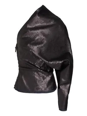Rick Owens One-sleeve Sequined Denim Top - Charcoal