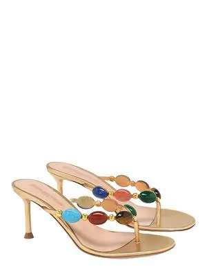 GIANVITO ROSSI Shanti Thong 70 Mules - Gold Tone Leather