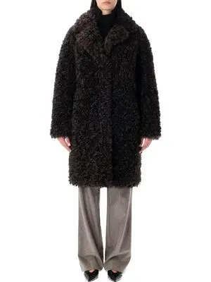 STAND STUDIO Camille Shearling Coat - Dark Chocolate