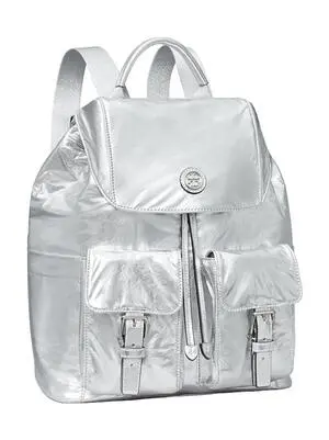 Tory Burch Virginia Metallic Flap Backpack - Silver