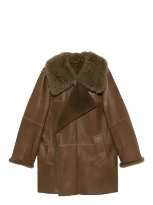 LEMAIRE Asymmetric Shearling Coat - Brown