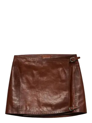 Prada Leather Mini Skirt - Brown