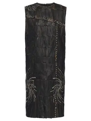 Prada Patchwork Nappa Leather Midi Dress - Black