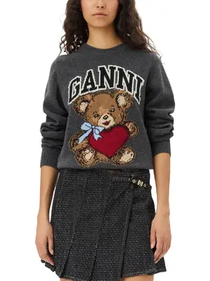 GANNI Embroidered Logo Jumper - Grey