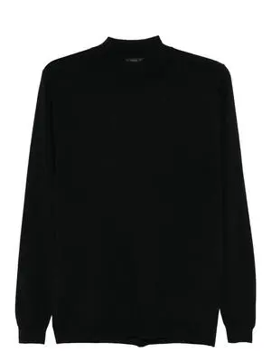 LOW BRAND Merino Wool Mock Neck Sweater - Black