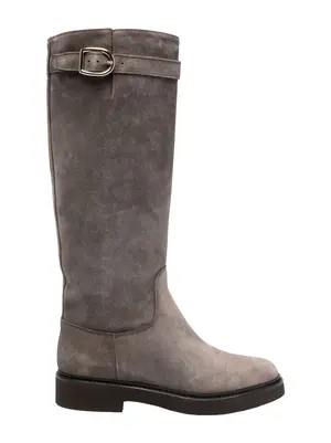 DOUCAL'S Buckle-strap Knee-high Suede Boots - Brown