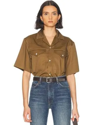 WAO Satin Western Short Sleeve Shirt - Olive