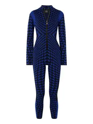 Perfect Moment Johnnie Walker Bella Houndstooth Intarsia Merino Wool Ski Jumpsuit - Blue