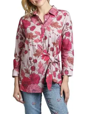 APNY APNY Mixed Print Side Tie Cotton Button-Up Shirt Pink Multi