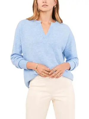 Vince Camuto Drop Shoulder Henley Neck Sweater - Blue Heather