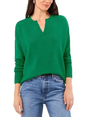 Vince Camuto Drop Shoulder Henley Neck Sweater Electric Green