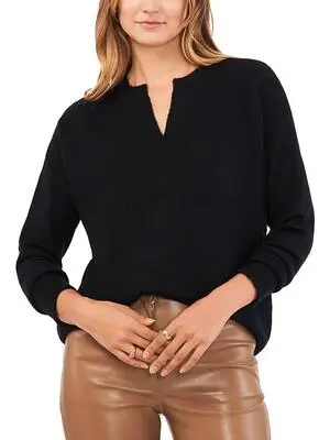 Vince Camuto Drop Shoulder Henley Neck Sweater - Rich Black
