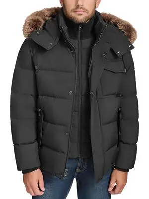 Andrew Marc Forester Faux-Fur-Trimmed Down Jacket Black