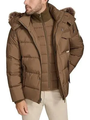 Andrew Marc Forester Faux-Fur-Trimmed Down Jacket Cappucino