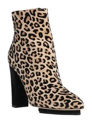 BEAUTIISOLES Tessa Pointed Toe Platform Booties - Leopard