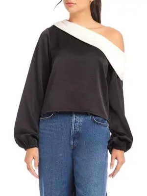 Fifteen Twenty Marisa One-shoulder Satin Top - Black/ Cream