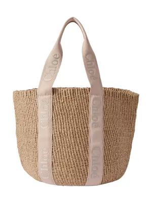 Chloé Woody Large Leather-trimmed Raffia Tote - Neutrals
