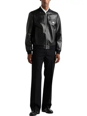 Prada Leather Bomber Jacket - Black
