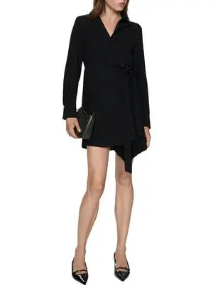 Mango Long-sleeve Wrap Shirtdress - Black