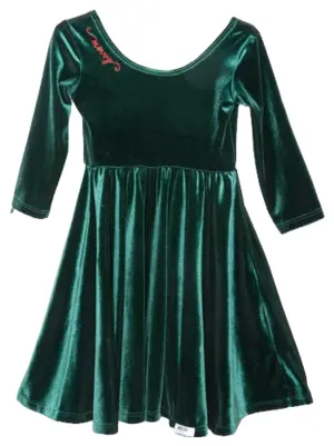 WORTHY THREADS Embroidered Velvet Dress - Emerald Green
