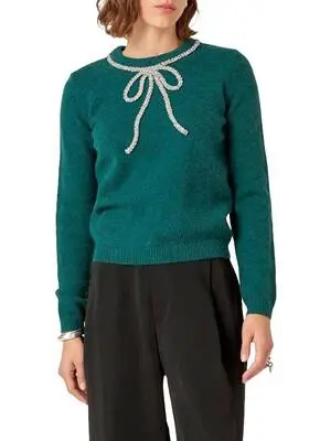 English Factory English Factory Rhinestone Bow Sweater Green