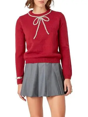 English Factory English Factory Rhinestone Bow Sweater Red