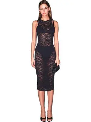 FLEUR DU MAL Le Stretch Lace Racer Tank Dress - Black