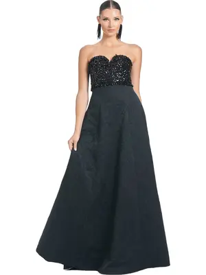 Sachin & Babi Lillian Jacquard Cloque Gown - Black